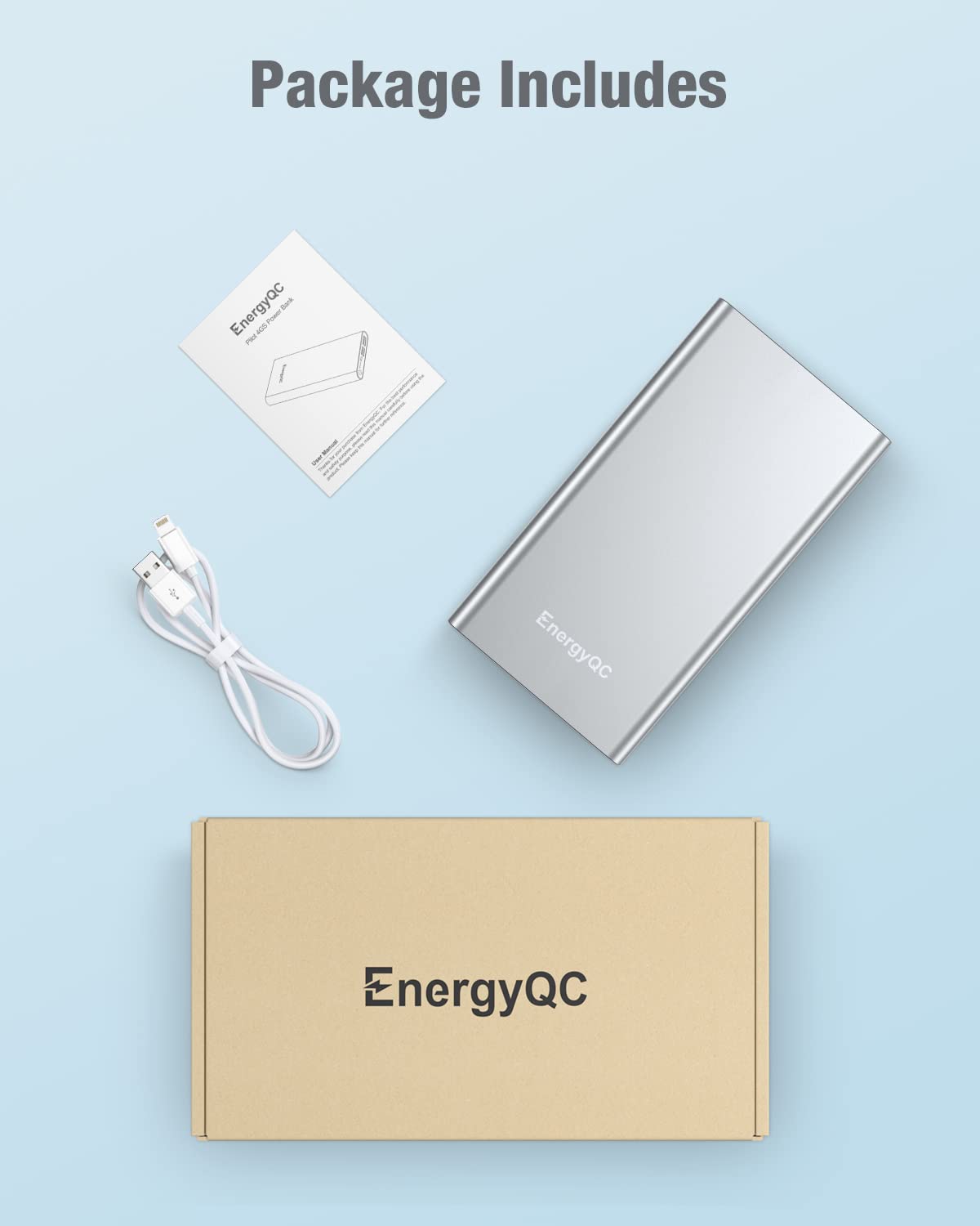 EnergyQC Pilot 4GS Portable Charger, Fast Charging 12000mAh Power Bank Dual 3A High Speed Output External Battery Pack Compatible with iPhone 13/12/11/X Samsung S10 and More - Blue