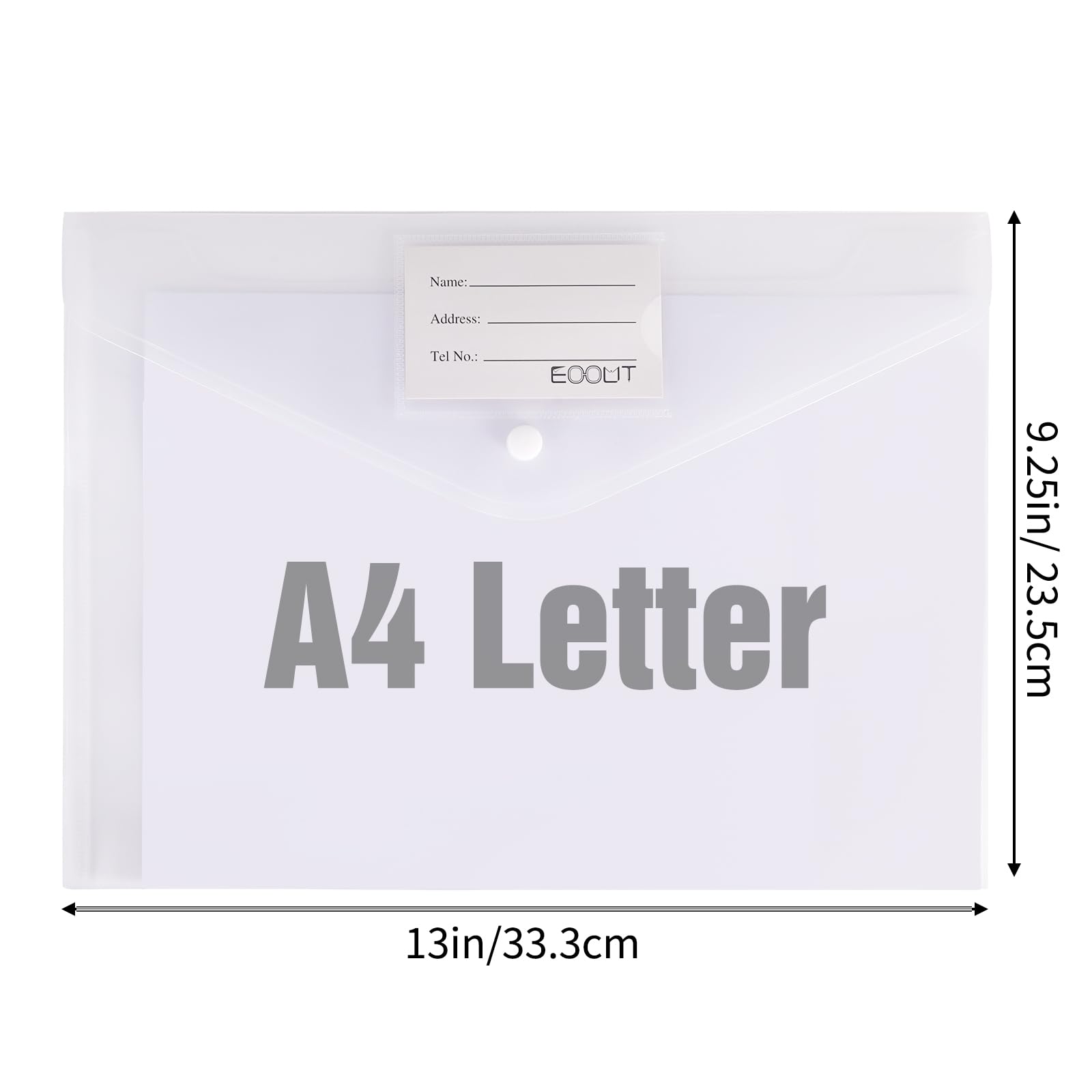 EOOUT 30pcs Plastic Envelopes, Clear Envelopes with Snap Closure, Document Folders Letter Size A4 Size File Envelopes with Label Pocket for School Home Work Office Organization
