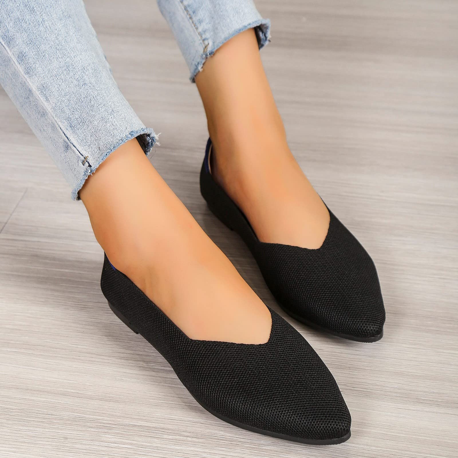 FASDNENDYS Ladies Fashion Solid Color Breathable Mesh Pointed Comfort Flat Casual Shoes Mens Casual Shoes Mid Black