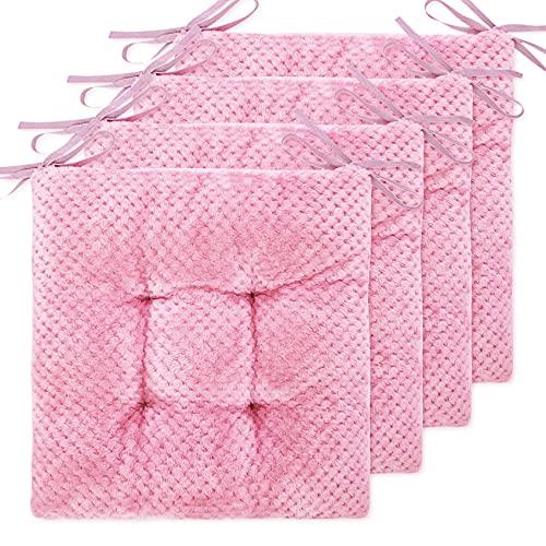 WONDER MIRACLE 4 Pack Seat Cushion/Chair Cushion Pads for Dining Chairs, Office Chair, Car, Floor, Outdoor, Patio,Machine Wash & Dryer Friendly (F&F 16"×16", Baby Pink)