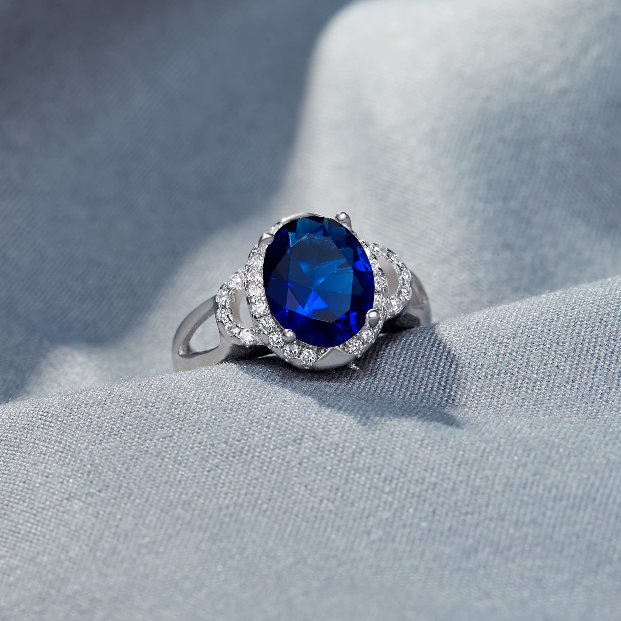 EVER FAITH 925 Sterling Silver Oval Cut Sapphire Color Cubic Zirconia Engagement Ring Blue - Size 8