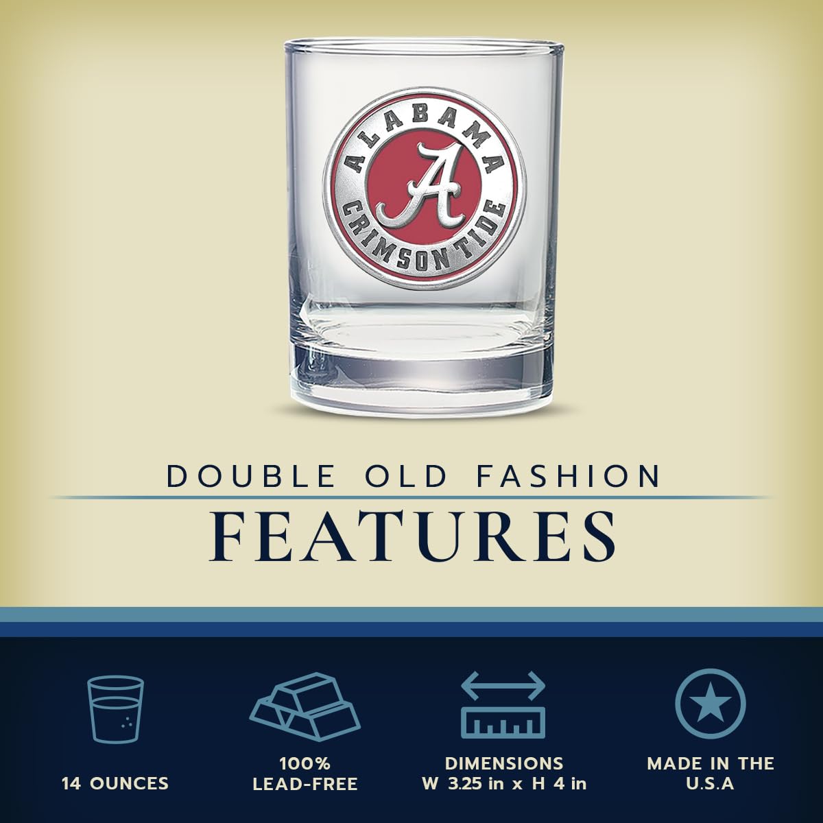 Heritage Pewter Alabama Clear Glass | 14 OZ Drinking Glass | Expertly Crafted Pewter Glass