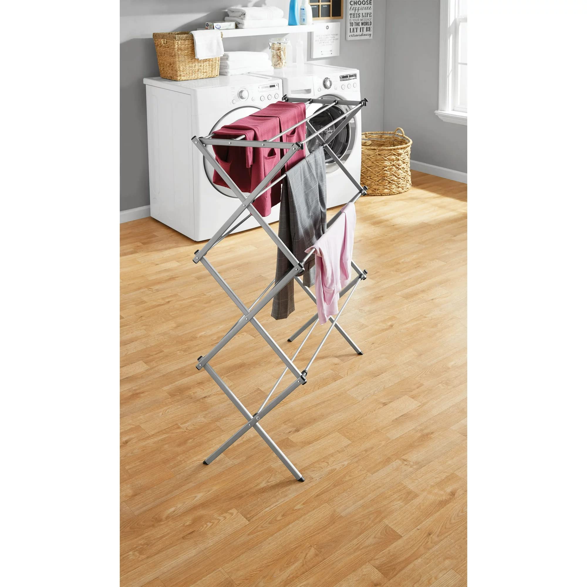 JvziA Oversized Collapsible Steel Laundry Drying Rack, Household Indoor Folding Clothes Drying Rack, Dry Laundry and Hang Clothes,Towel Rack, Sliver