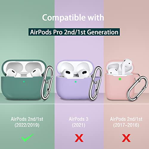 R-fun AirPods Pro 2nd/1st Generation Case Cover with Keychain, Full Protective Silicone Skin Accessories for Women Men with Apple AirPods Pro 2022/2019 Charging Case,Front LED Visible-Pine Green