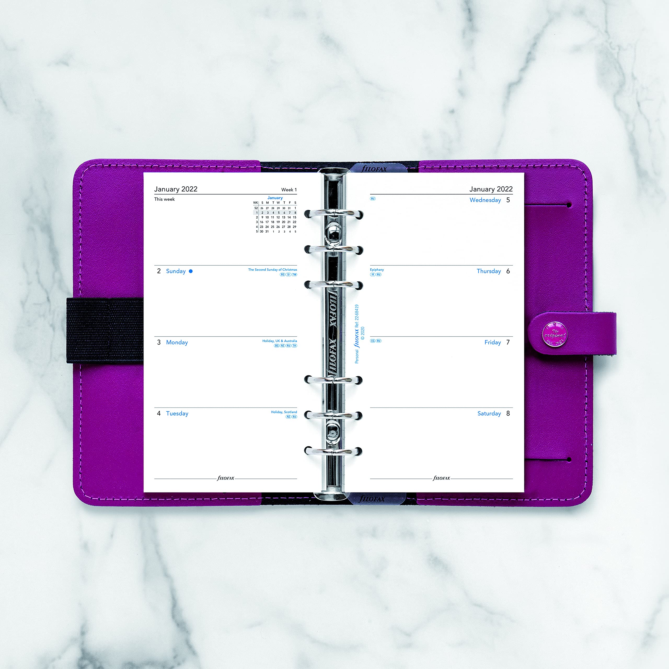 Filofax Refill, Personal/Compact Size, Week-to-View with Notes Section, Sunday to Saturday, White Paper, Unruled, English, 2022 (C68419-22)