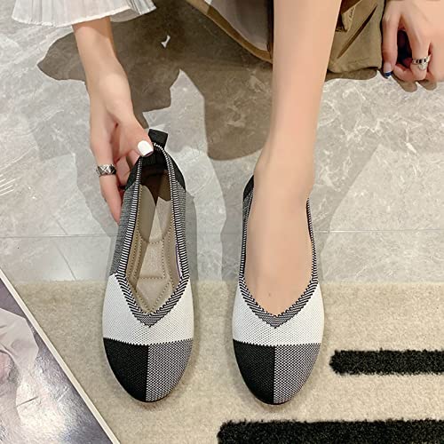 Fashion Autumn Women Casual Shoes Flat Bottom Round Toe Mesh Lightweight Simple Comfortable Colorblock Memory Foam Black