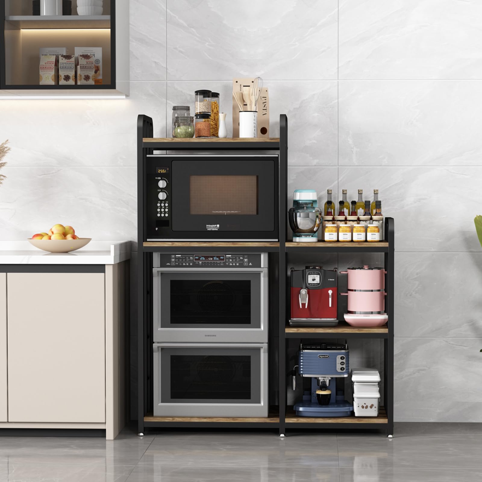FOLREBAS Kitchen Bakers Rack,6-Tier Utility Coffee Bar Station Utility Storage Shelf, Microwave Oven Stand， Adjustable Utility Storage Shelf for Kitchen Suitable for kitchen Home Office