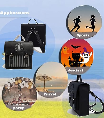 SOBOUR Wednesday Addams Backpack Vintage Leather Nevermore Academy Backpack PU Wednesday Nevermore Bag Y2K Travel Backpack