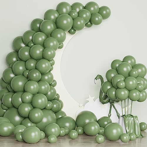 GAGAKU 100pcs Sage Green Balloons Different Sizes 5/10/12/18 Inch for Garland Arch, Olive Green Party Balloons for Baby Shower Wedding Birthday Anniversary Eucalyptus Themed Party Decoration