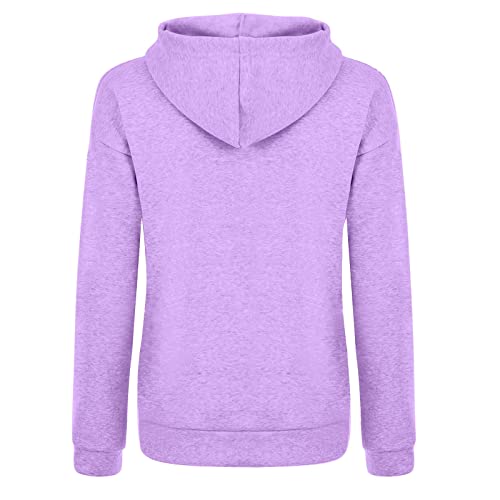 Ladies Hooded Sweatshirt Pullover Casual Print Long-Sleeved O-Neck Pocket Top Long Sweatshirt Hoodie Purple