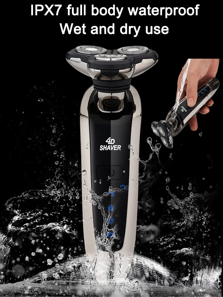 Electric Razor for Men, Wet Dry IPX7 Waterproof, 4 in 1 Rotary Shavers Beard Nose Mustache Trimmer Face Cleaning Brush