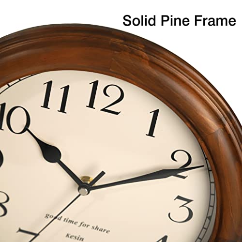Wooden Wall Clock with Retro Design, 11 Inches Round Wall Clock Battery Operated Silent Non-Ticking, Big Arabic Numerals, for Kitchen Living Room Classroom Gym and Pool, Brown