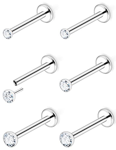 Ftovosyo 18G Threadless Push in Nose Rings Studs Surgical Steel Pushin Nose Stud 2mm 2.5mm 3mm Round Crystal Nose Piercing Jewelry for Women Men