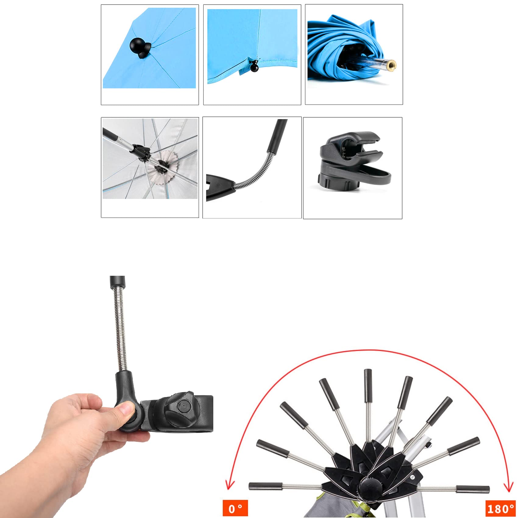 Xiaokeis Baby Stroller Umbrella Portable Folding Sun Umbrella Pushchair Parasol Umbrella Universal Clip Fixing Device Detachable Infant Sun Protection Umbrella for Pram,Pushchair Buggy(Orange)