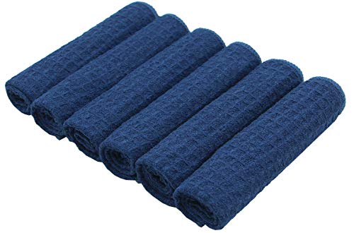 VeraSong Microfiber Kitchen Cleaning Cloth Thick Dish Rags Waffle Weave Washcloths Dish Cloths Ultra Absorbent Odor Free 12inch X 12inch 6 Pack Navy Blue