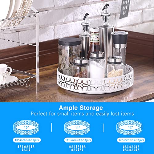 MIHIRO Metal Lazy Susan Organizer, Rotating Tray, Lazy Suan Turntable for Cabinet, Kitchen Countertop Spice Organizer, Lazy Susan for Dining Table with Non-Slip Pad (11''+12'', White)