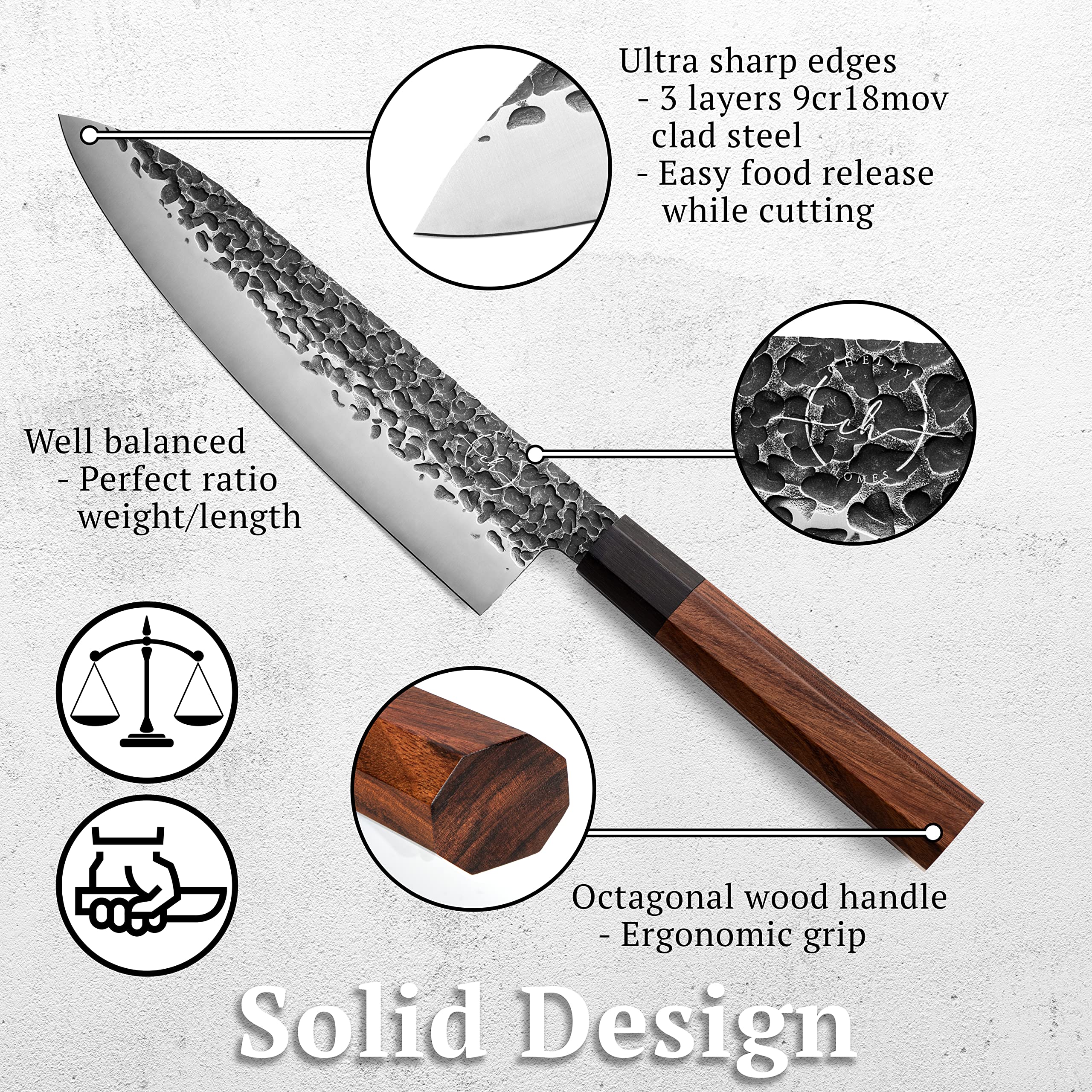 Japanese Chef Knife, 8 Inch Gyuto Chef Knife, 3 Layers 9cr18mov Clad Steel Chef Knife with Octagonal Handle, Professional Kitchen Knife For Home And Restaurant, sushi Knife - chefs Knife