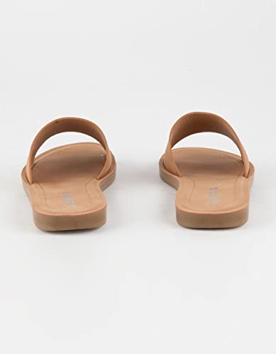 Soda Shoes Efron-S Women Flip Flops Basic Plain Slippers Slip On Sandals Slides Casual Peep Toe Beach, 8.5, Tan
