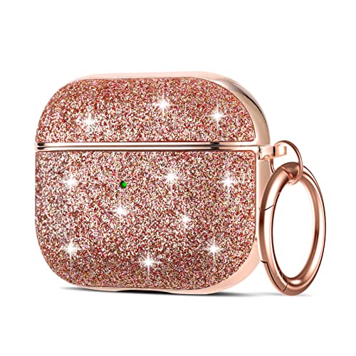 Valkit for Apple Airpods 3 Case Cover 2021 Bling Sparkle, Luxury Glossy Hard Shell Scratch Resistant Drop Proof Protective with Keychain for Glitter AirPods 3 Generation Charging Case - Golden