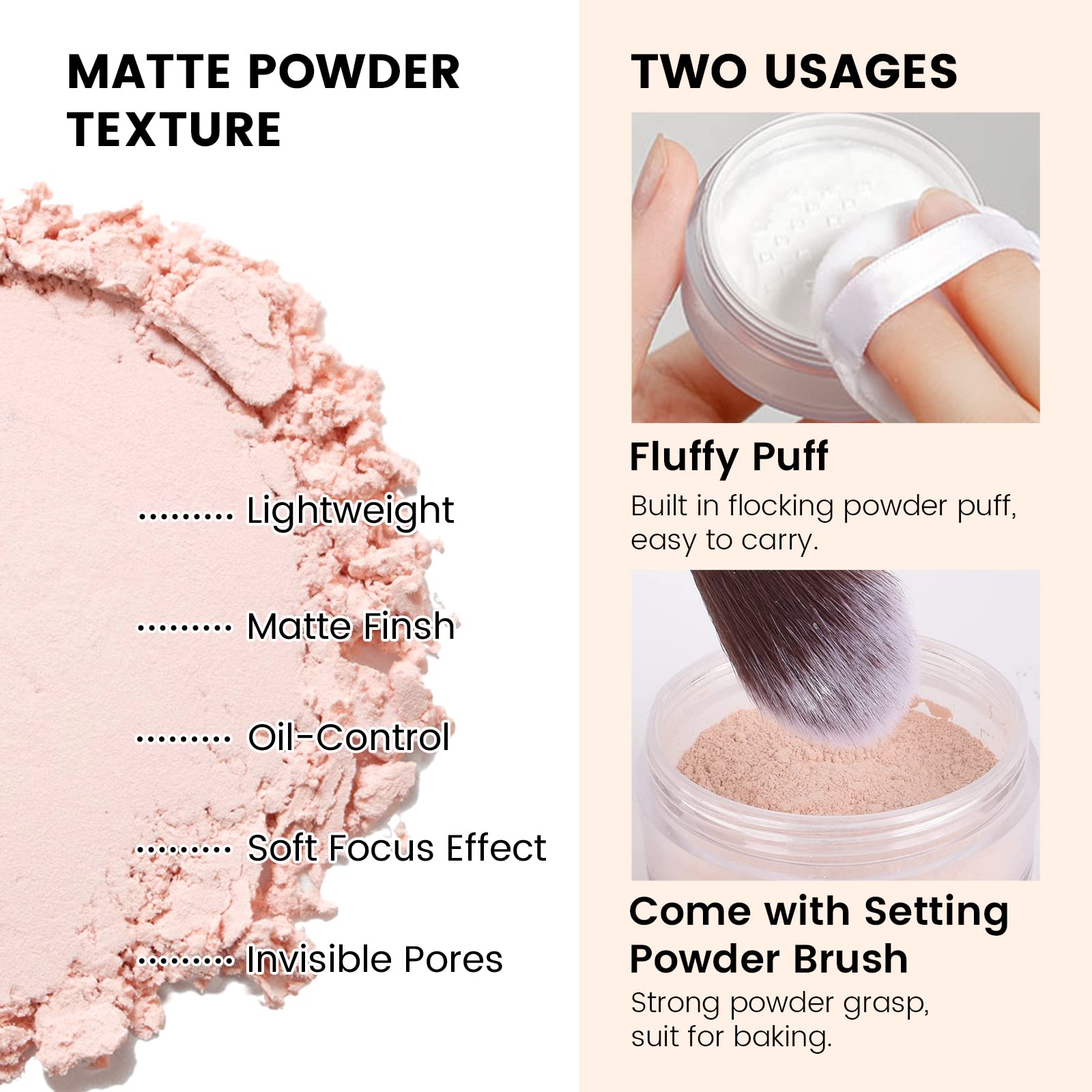 FREEORR Pink Setting Loose Face Powder, Oil Control Minimize Pore, Loose Baking Face Setting Powder Makeup, Soft Focus Make Up Setting Powder, Matte Flawless Finish,8g (02 Pink Complexion)