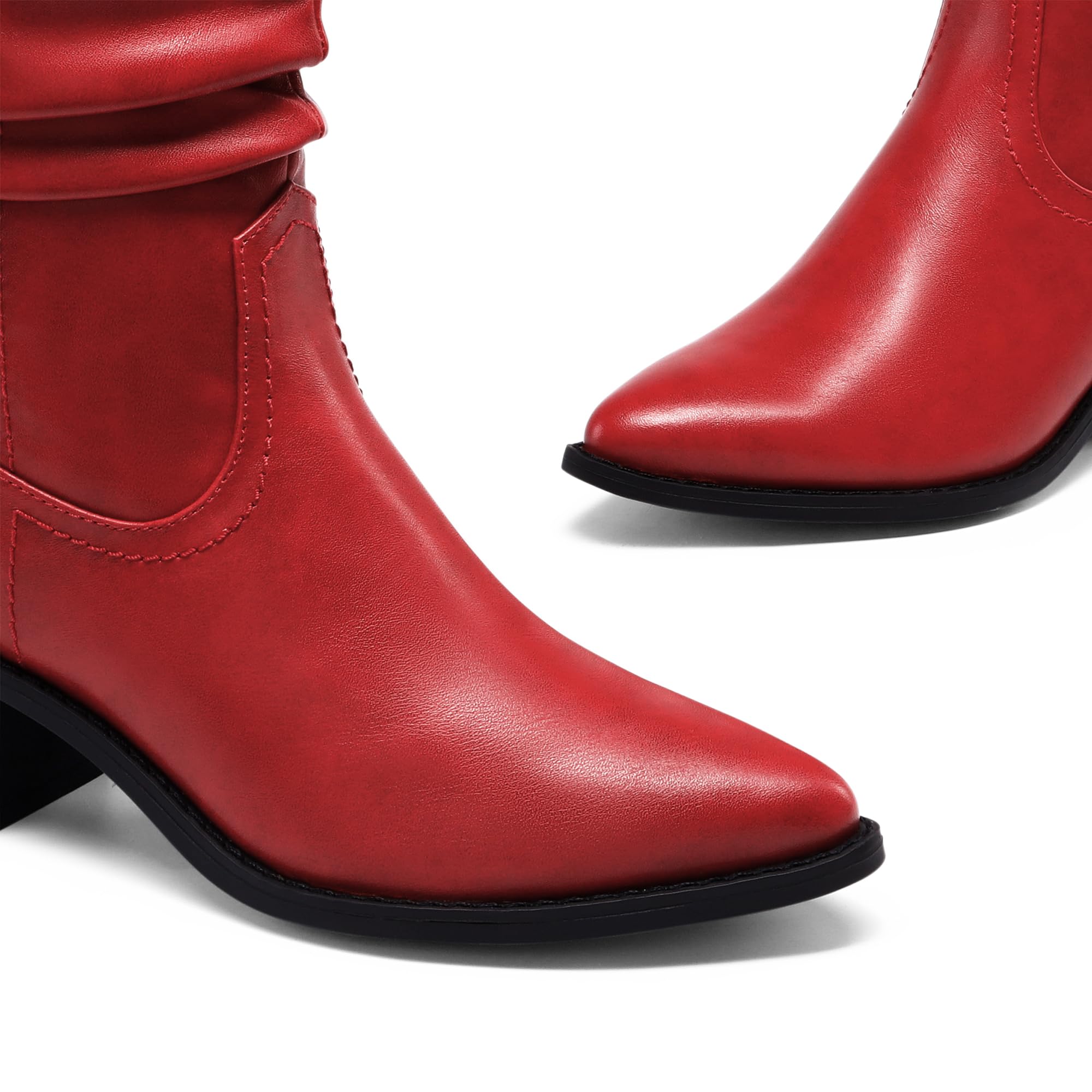 DREAM PAIRS Women's Cowgirl Boots, Mid Calf Western Cowboy Chunky Heel Boots, Slouchy & Pull-on for women SDMB2302W Red Size 9