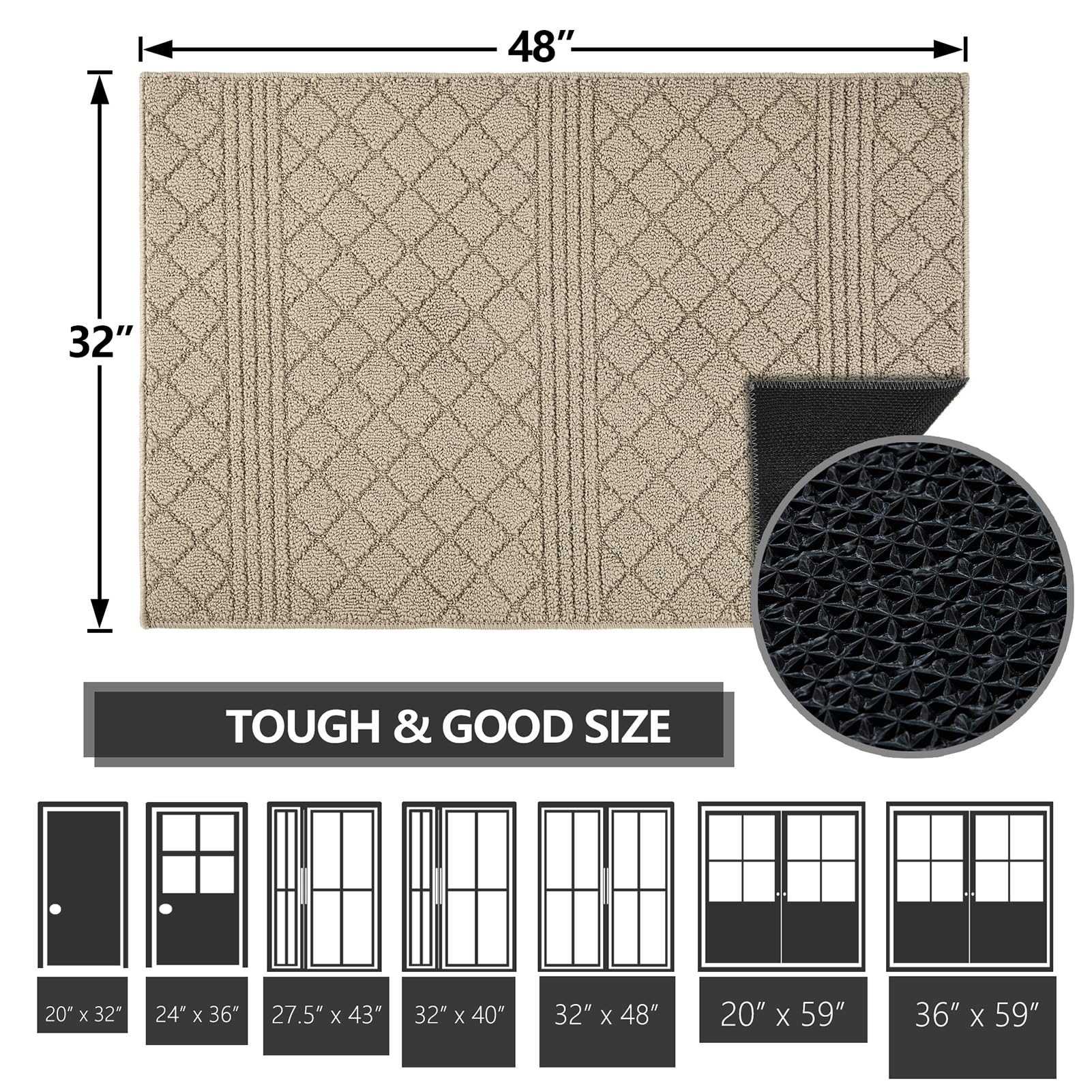 FONEYI Indoor Door Mat, Front Back Door Mat 32" x 48" Non-Slip Rubber Backing Door Rug, Machine Washable Entry Rug, Low Profile Absorbent Dirt Trapper Doormat Inside Floor Mats for Entryway, Beige