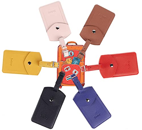Sodsay Leather 2 Luggage Tag Baggage Bag Travel Tags with Privacy Flap (Neon Yellow)