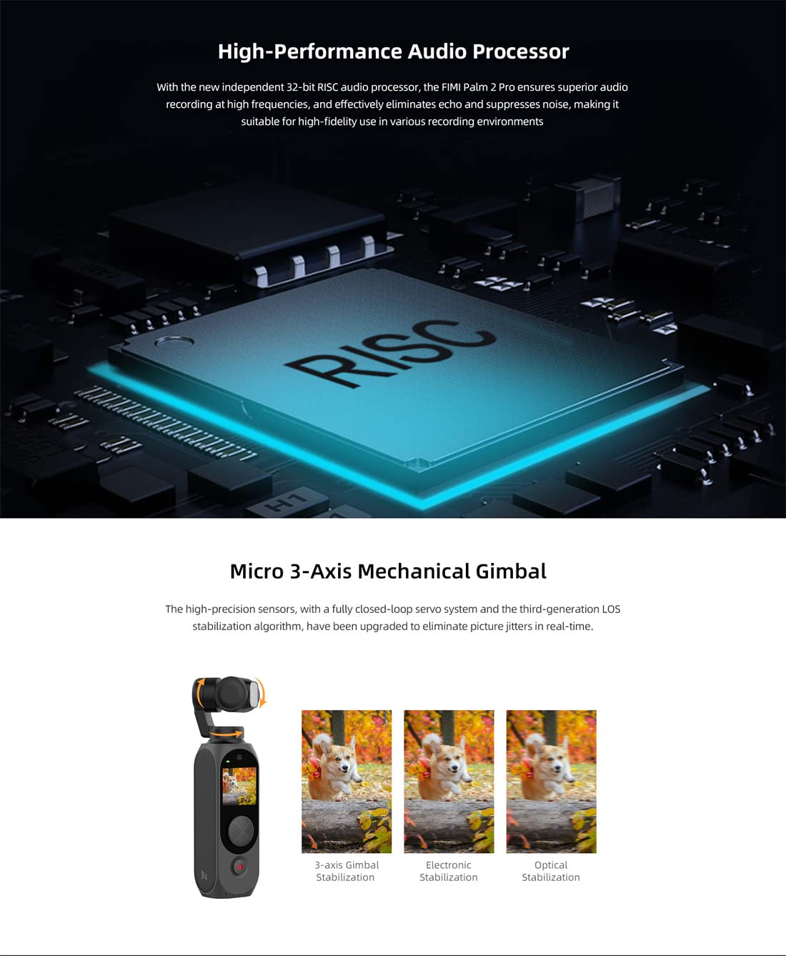 FIMI Palm 2 Pro 3-axis Handheld Gimbal 1/2 Inch Sensor 4K 30fps 160 Minute Mechanical stabilization FIMI Original Pocket Gimbal