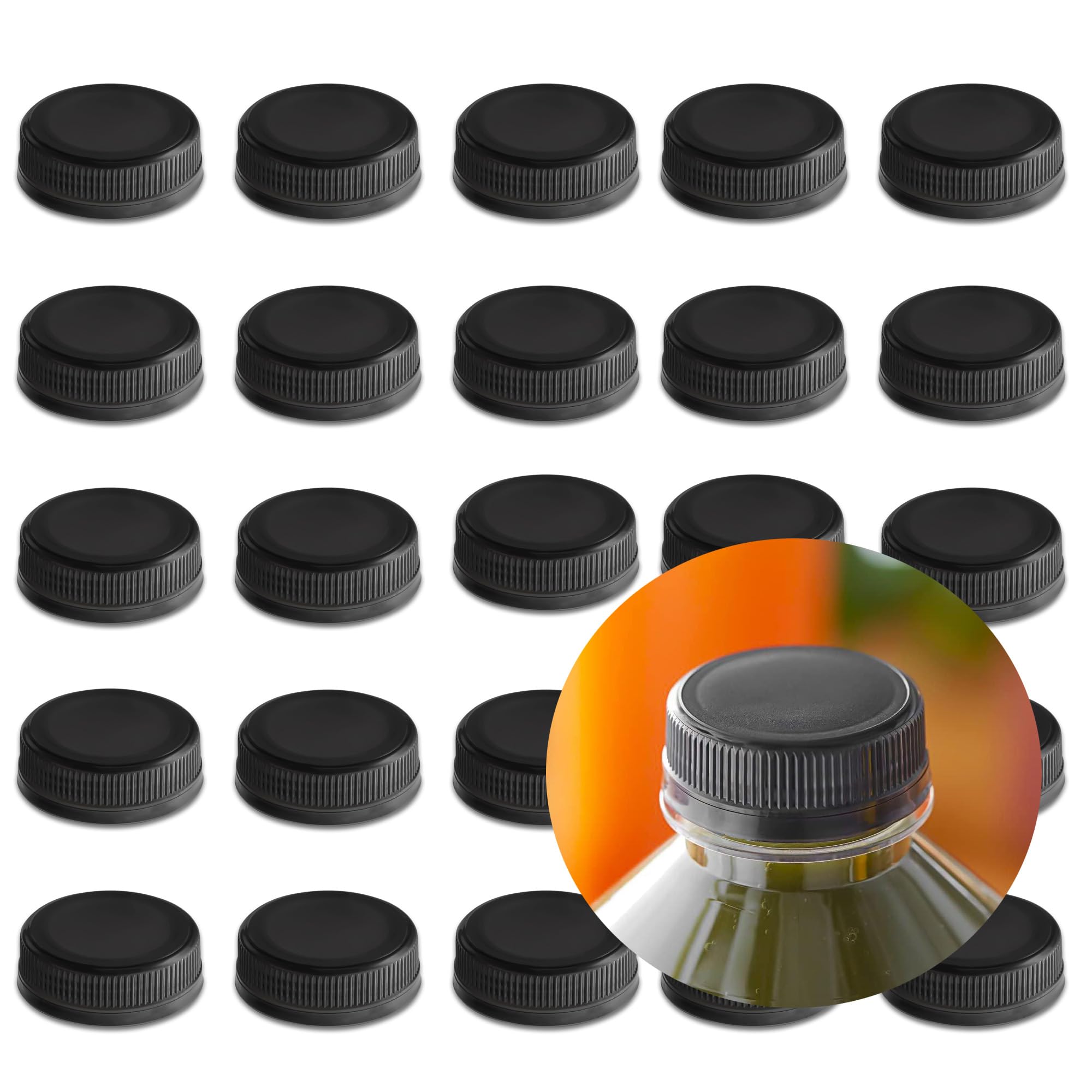 Lakesstory Bottle Caps Tamper Seal Lids Cap for Bottle Screw Cap Bottle Plastic Bottle Caps Juice Bottles Cap (pack of 50, black)