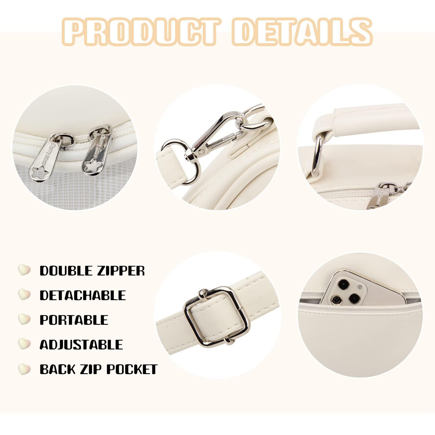 FUKZTE Crossbody Bag for Women Backpack Fashion Rucksack Ladies Shoulder Bag Casual Daypack,White