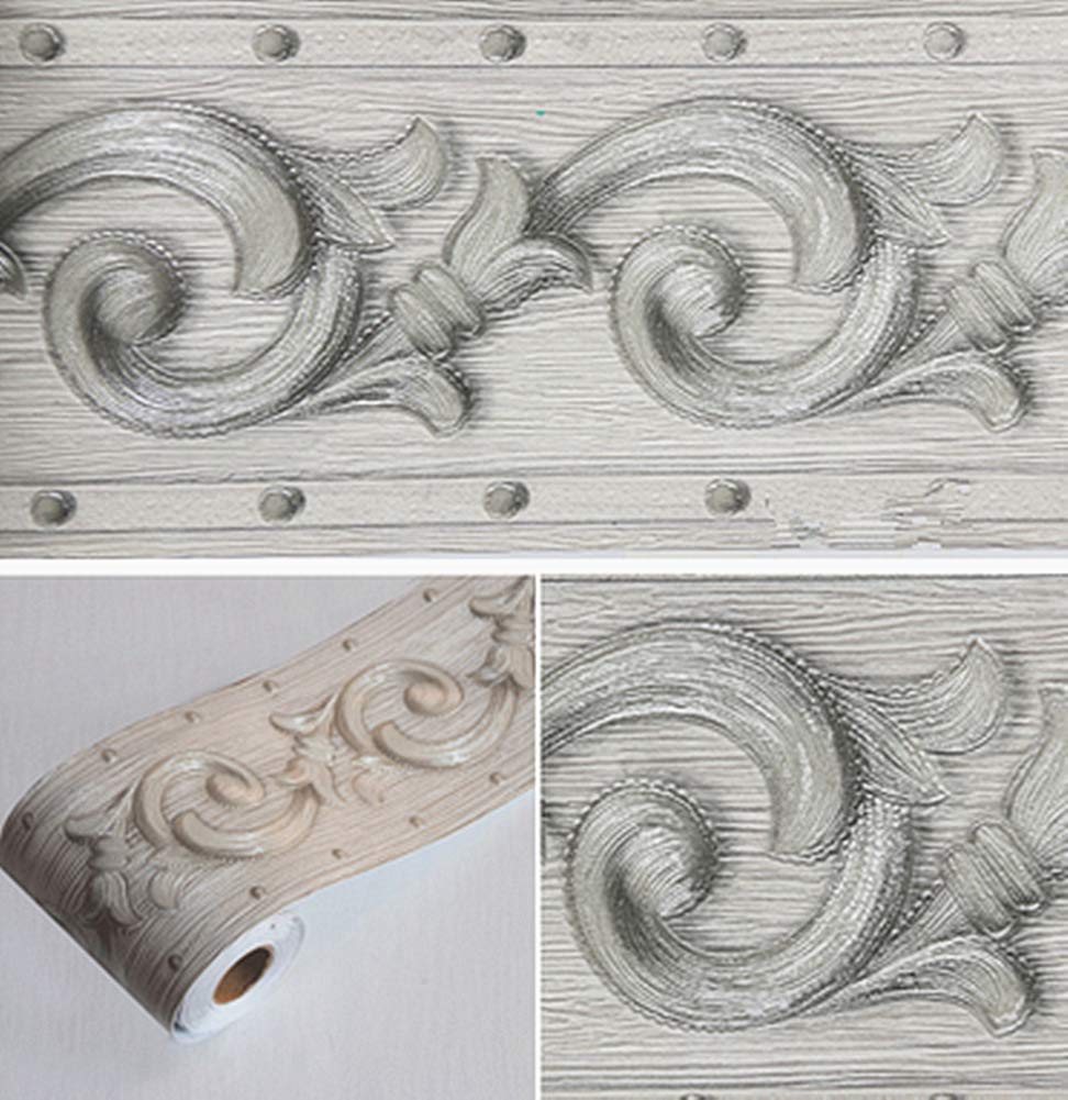 REDODECO Elegant Silver Grey Floral Molding Wallpaper Border Peel Stick Home Ceiling Decorative Border for Bathroom Living Room Kitchen 4inch by 16.4ft