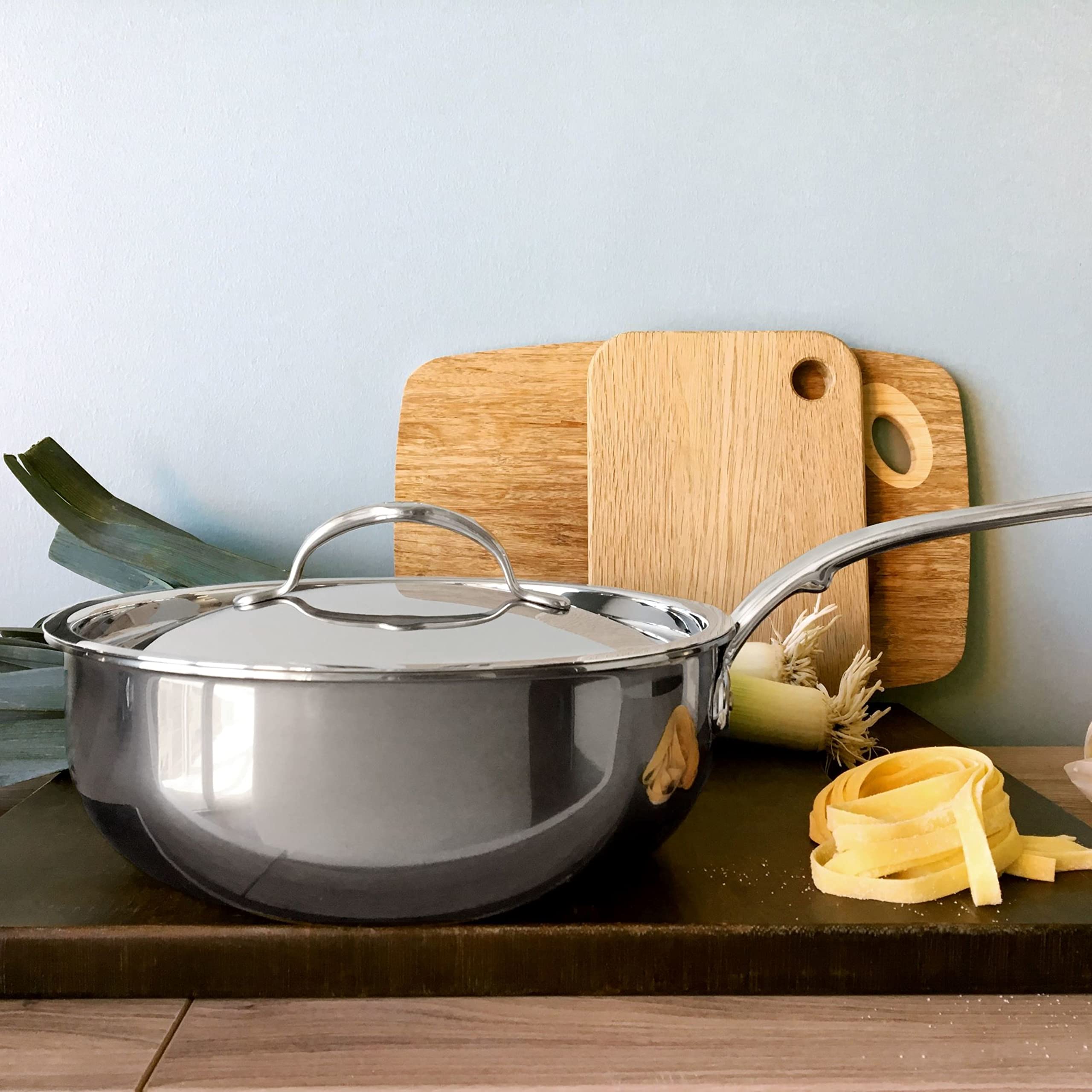Hestan - NanoBond Collection - Titanium Stainless Steel 3.5-Quart All-In-One Pan with Lid - Toxin, PFAS, & Chemical Free Clean Cookware, Induction Cooktop Compatible