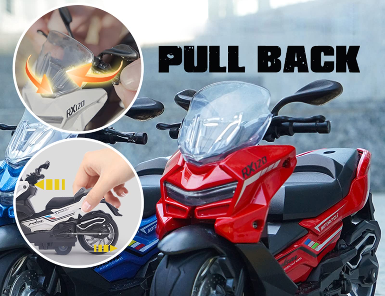 Gilumza Pull Back Motorcycle Toys, Moto Gift with Music Lighting, Pedal Motorcycles Toy for Boys Kids Age 3-12 Year Old (Red)