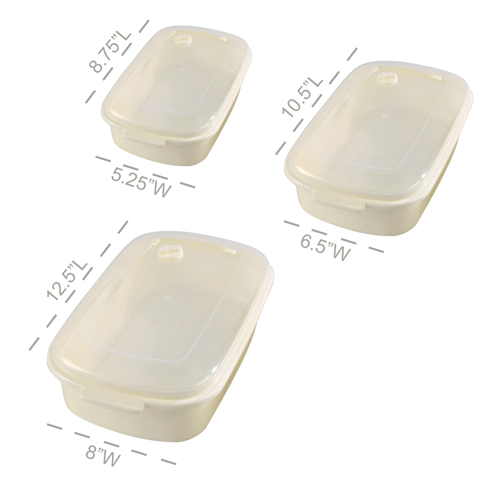 Home-X Rectangle Food Storage Containers, Microwave Cookware, Easy Storage β 21 oz / 27 oz / 81 oz Capacity - Set of 3 β Cream