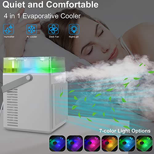 Portable Air Conditioner Fan Personal Air Conditioner Mini Evaporative Personal Air Cooler with 3 Speeds 2000mAh Battery Powered&USB Rechargeable Portable Evaporative Cooler for Bedroom Office Outdoor