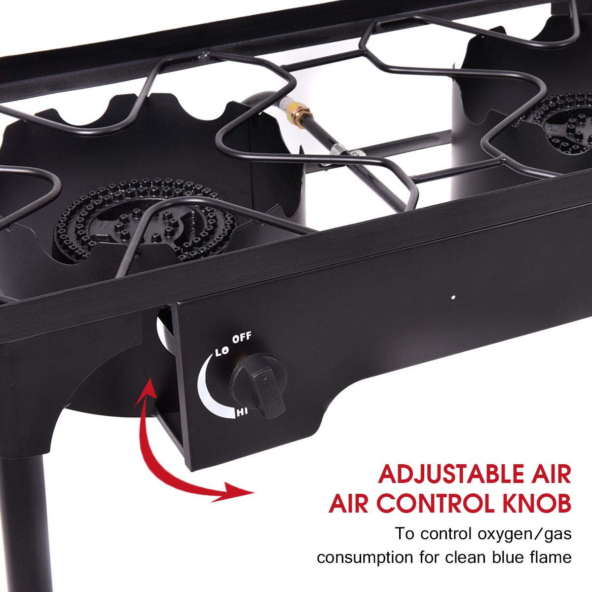 LUARANE Outdoor Stove High Pressure Double Burner Propane, Portable Gas 2 Burner Camp Stand Cooking Adjustable Detachable Legs, 20 PSI Regulator, Patio Camping Burner for Picnic, BBQ Grill (Black)