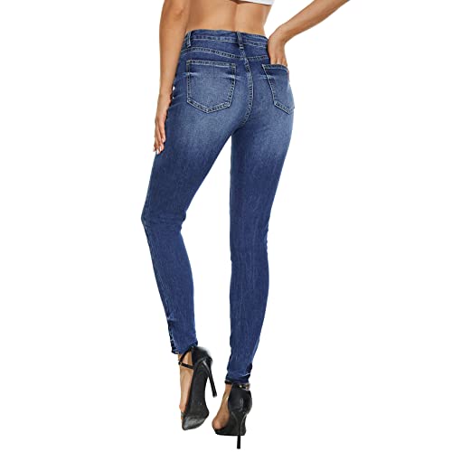 VIPONES Women's Jeans Skinny Slim Fit Ripped Super Stretchy Comfy High Rise Classic Straight Denim Pants with Pockets(145, Size 14)