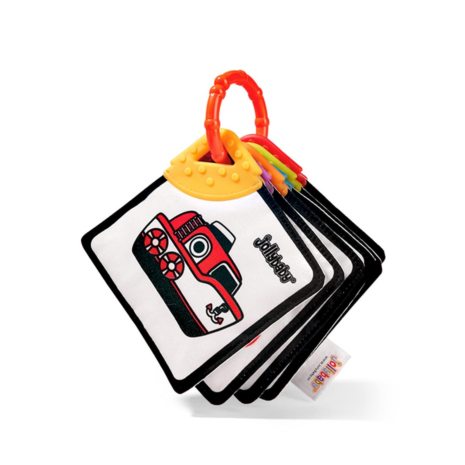 Jollybaby High Contrast Teething Toy Black White Red, Newborn Sensory Soft Teether Crinkle Cloth Flash Cards Detachable, Clip On Infant Toys for Babies 0 3 6 12 Months Visual Development Gift Pack