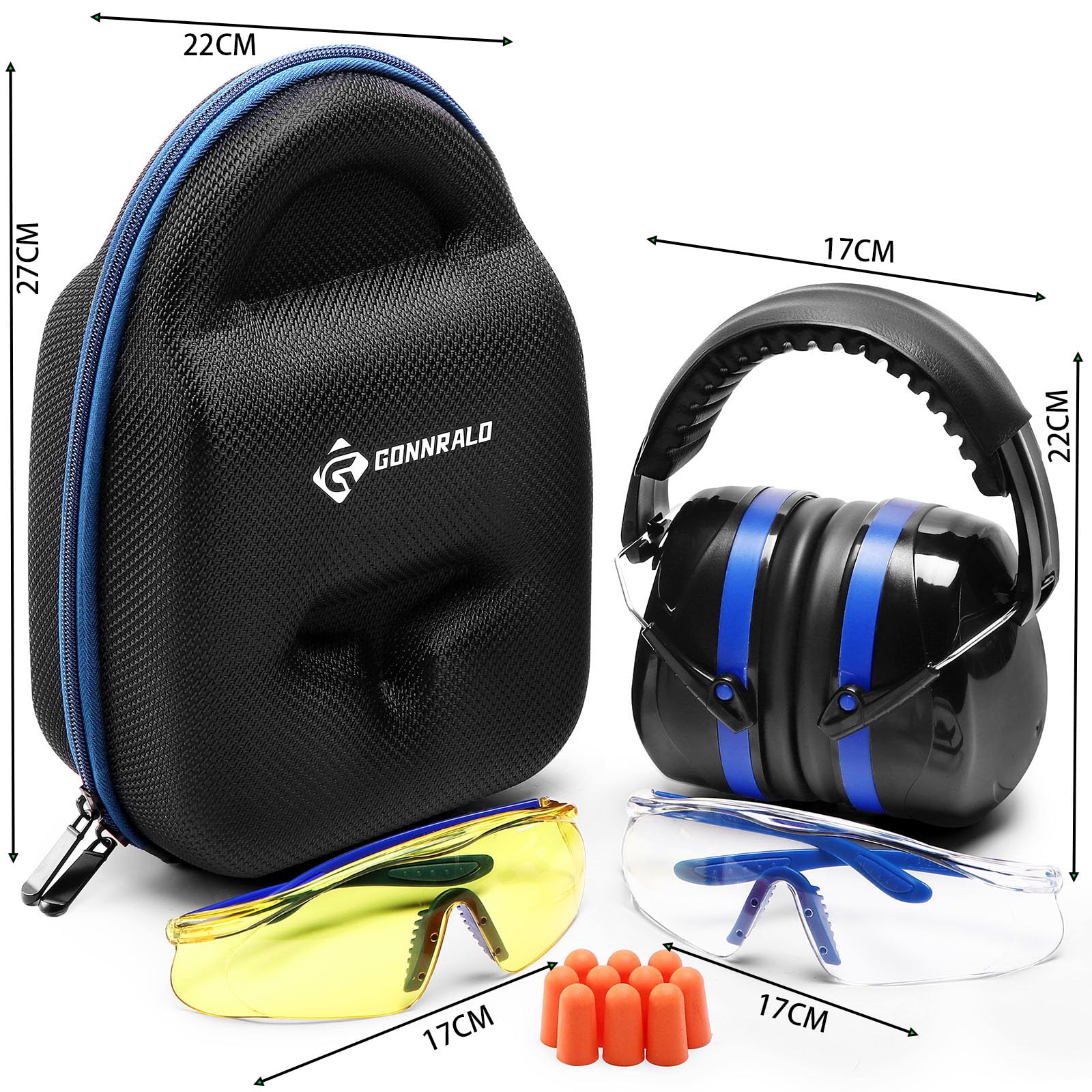 Gonnralo Shooting Ear Protection Earmuffs for Gun Range Noise Reduction,Safety Eye protection Glasses,Carrying case