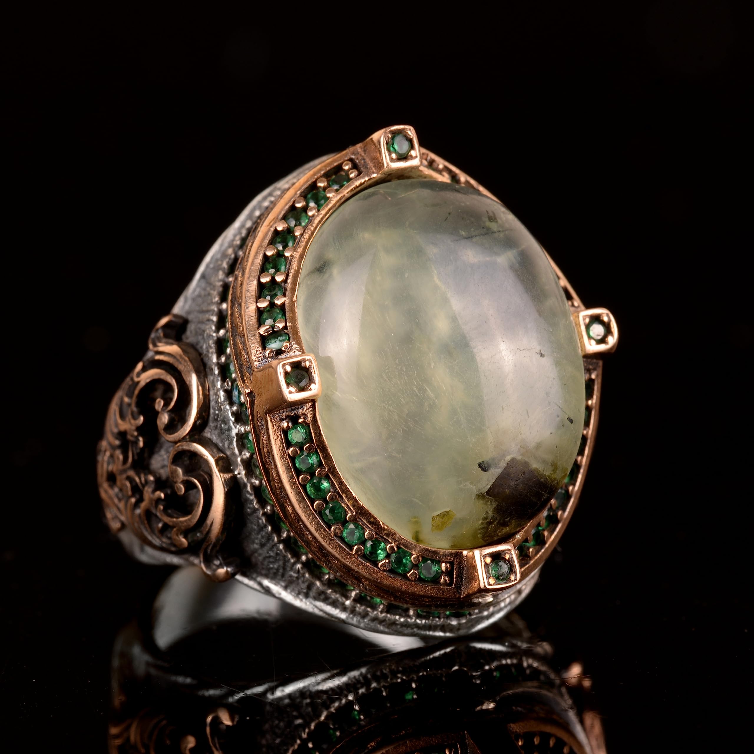 Falcon Jewelry Real Natural Jade Prehnite Gemstone Ring, 21.75 Carat, Jade Ring, 925 Sterling Silver Ring, Handmade Jewelry green