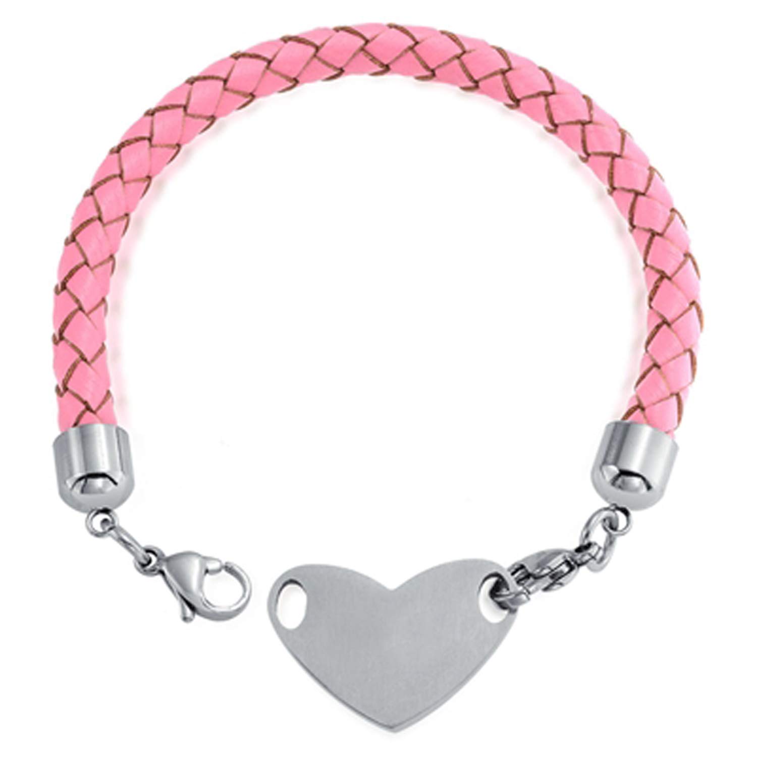 Epilepsy Medical Identification Medical ID Pink Braided Leather Bracelet Stainless Steel Custom Engraved