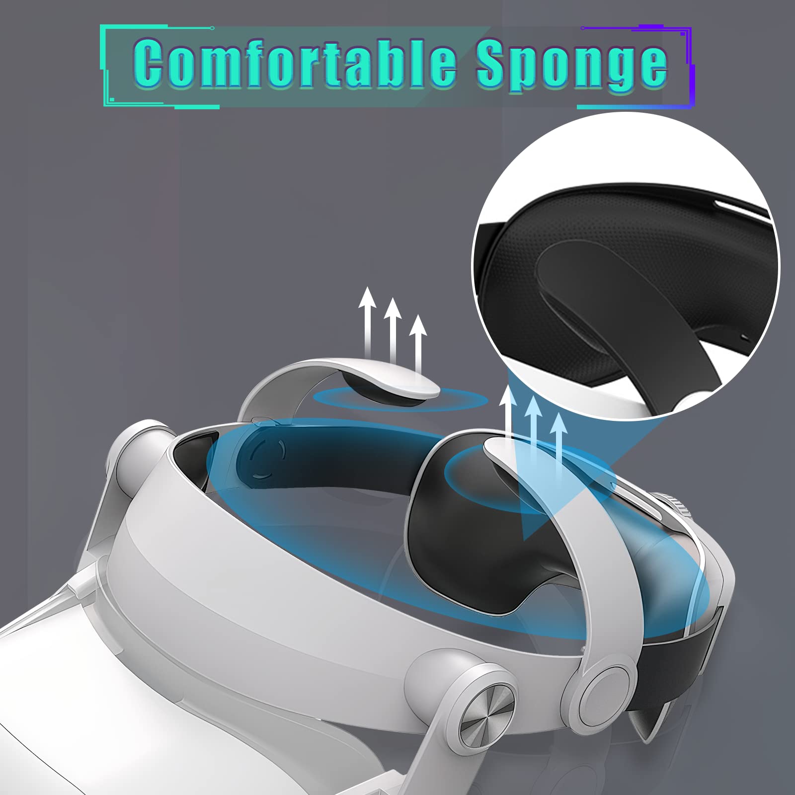Head Strap Compatible with Oculus Quest 2, Detachable & Adjustable Headband Strap for VR, Enhanced Support with Head Cushion, Reduce Face Pressure Comfortable Touch