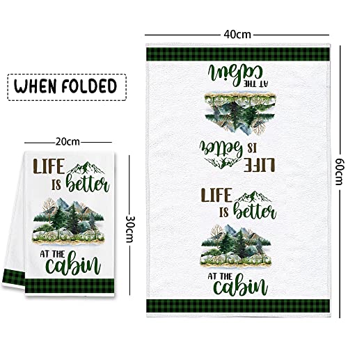 Hexagram Cabin Decor, Cabin Kitchen Towels Set of 4, Farmhouse Bear Deer Tea Towels, Log Cabin Decor, Rustic Decorative Hand Towels for Kitchen, New Home Housewarming Gifts