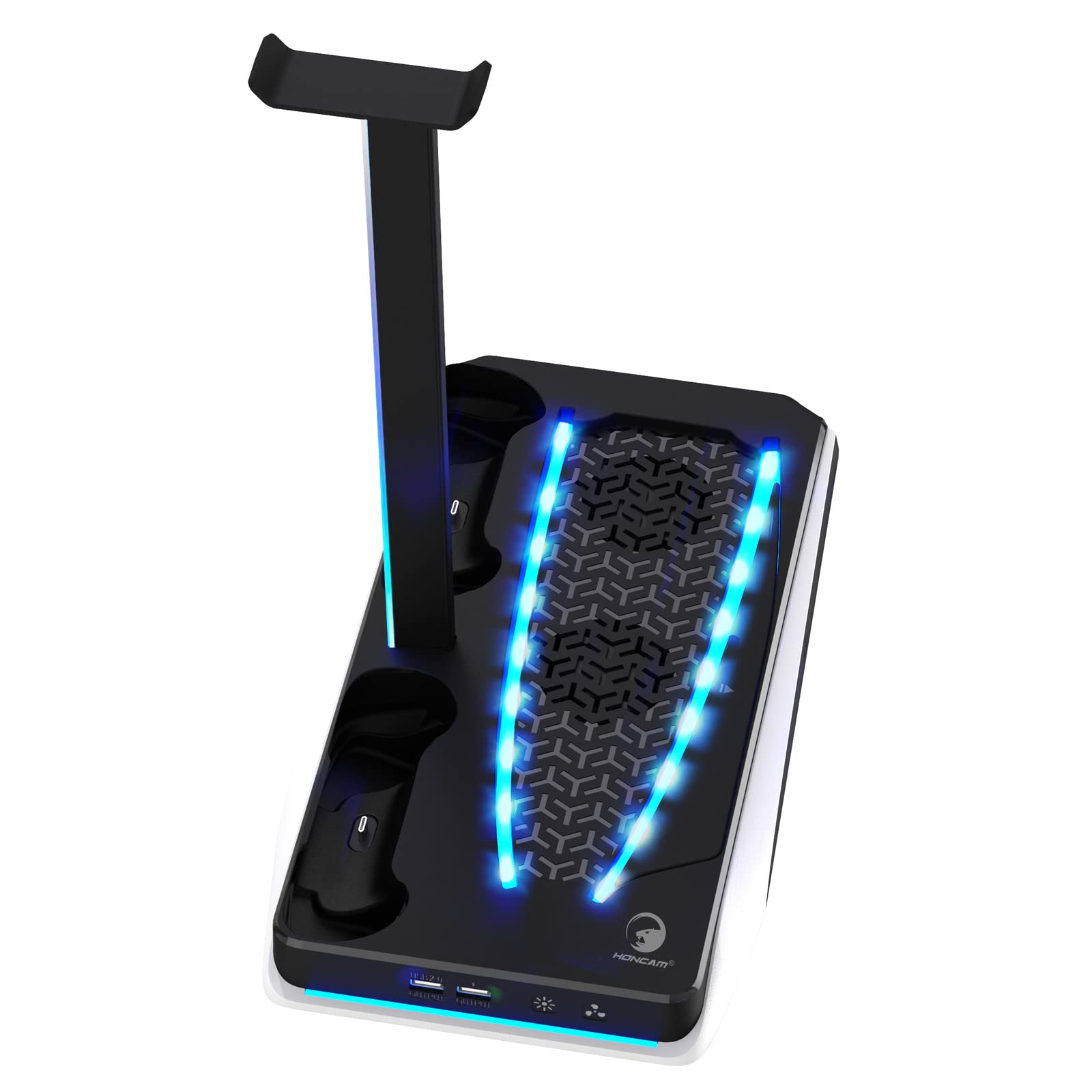 LANCUBE PS5 Stand with Cooling Station, PS5 Dual Controller Charging Station and LED Light for Playstation 5 Console Disc & Digital Edition, Cooling Fan, Headset Holder,12 Game Slots