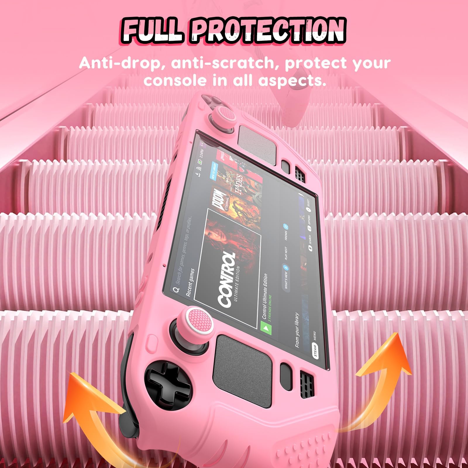 IINE Protective Case for Steam Desk OLED, Steamdesk OLED Silicone Cover Case, 9-in-1 Protective Silicone Shell with Anti-Scratch Cover Protector, Steam Deck OLED Accessories Set,Pink