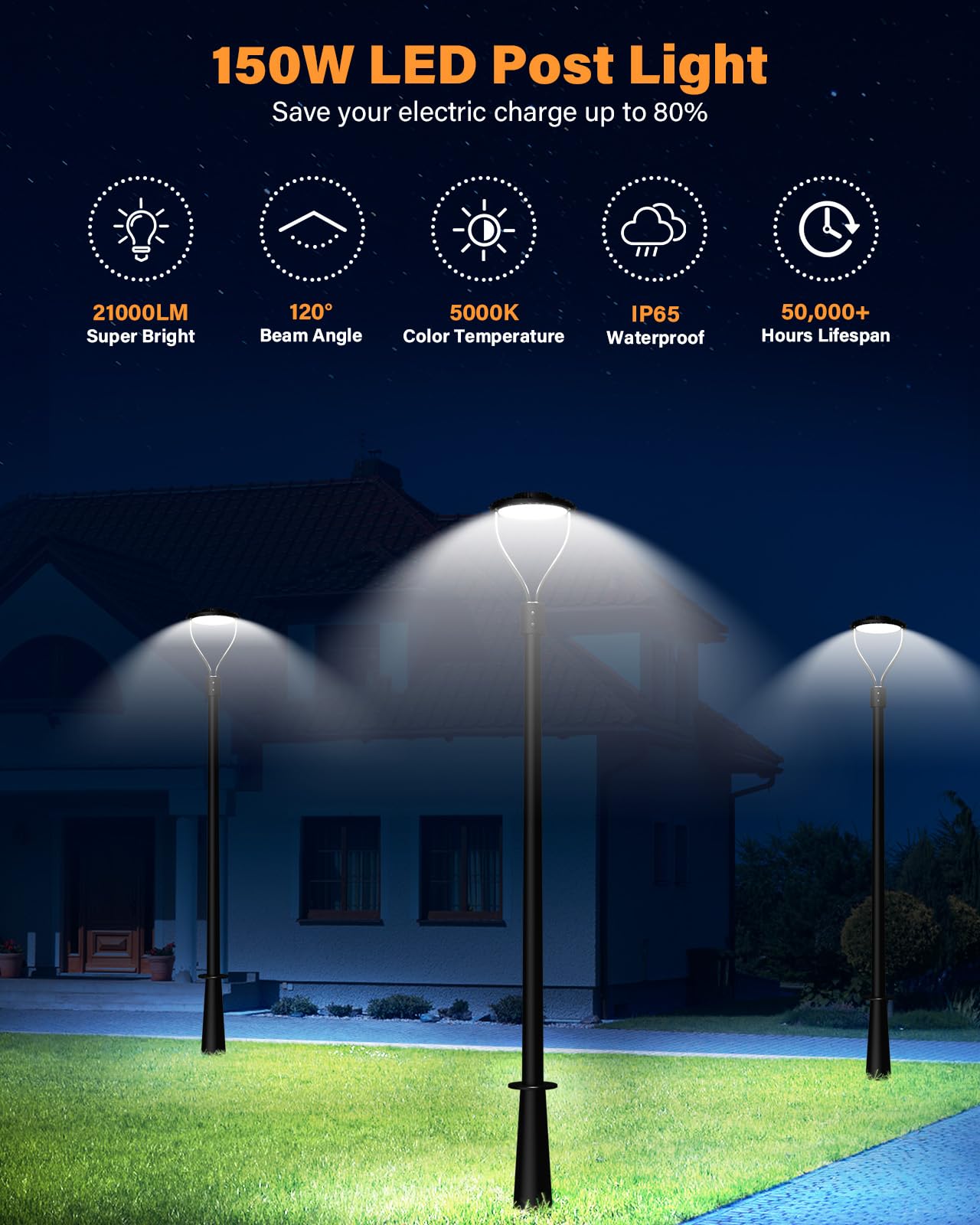 LED Post Top Light 150W, LED Circular Area Light 21000Lm 5000K LED Parking Lot Light, Outdoor Pole Lights Fixture for Garden Yard Street Lighting