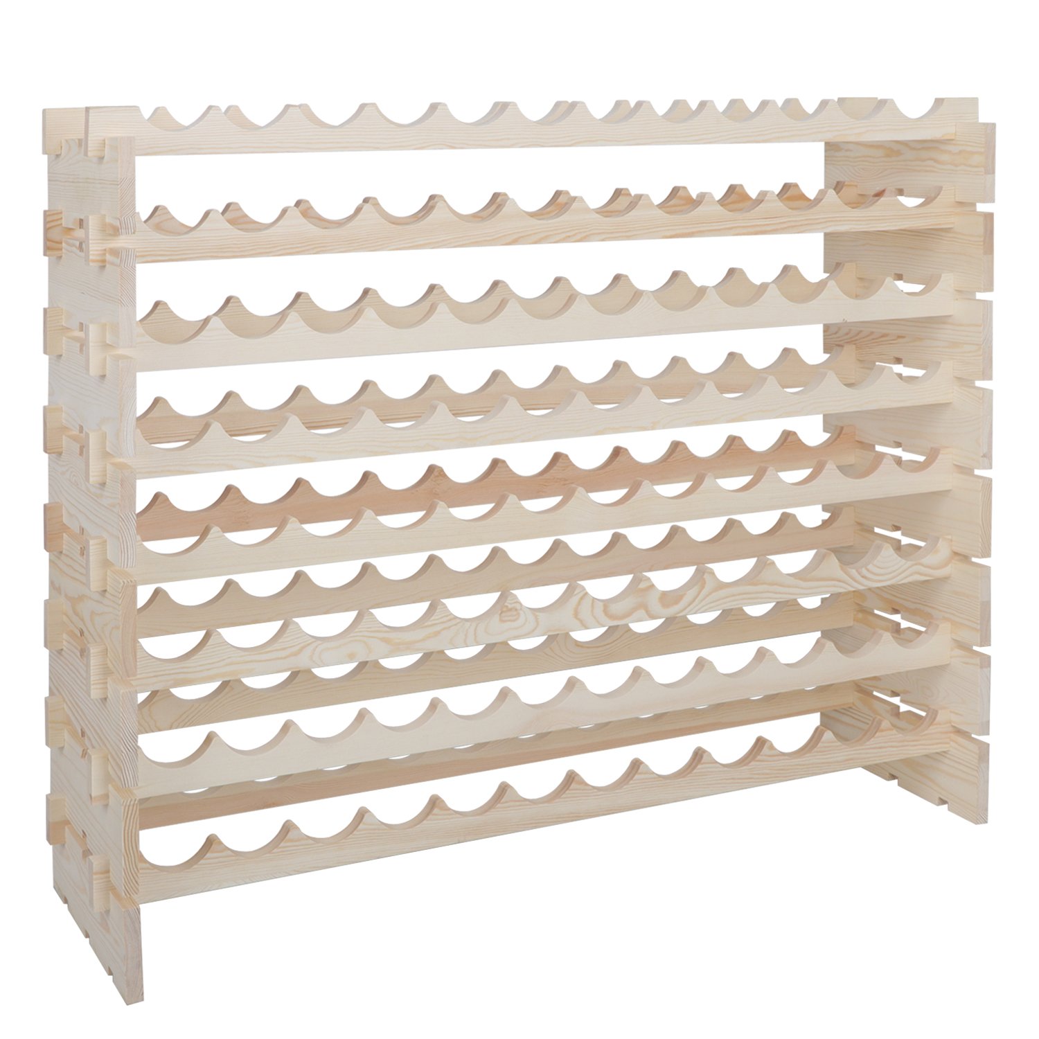 HomGarden 6 Tier Stackable Wine Display Rack Modular Free Standing Bottles Storage Stand Wooden Wine Holder Display Shelves Natural Wood Wobble-Free(8x12 Row 96 Bottles)