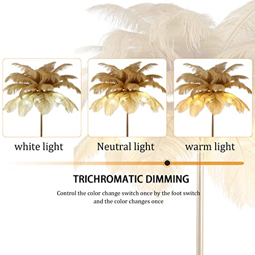 ESTUWD Ostrich Feather Floor Lamp, Dimmable Floor Lamp with Footswitch (Contains Light Sources), Gold Standing Lamp for Bedrooms and Living Room H : 160cm… (Camel)
