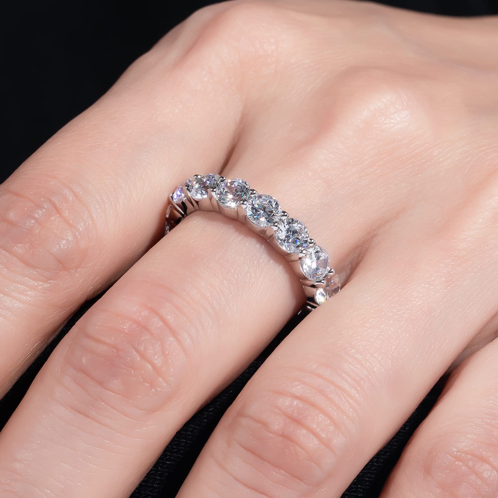 Gobaalele Cubic Zirconia Eternity Ring, 5.1cttw 5A Round Cut CZ S925 Sterling Silver Stackable Wedding Band, Simulant Diamond Eternity Band Ring Bridal Sets Christmas gift for Women Size7.5