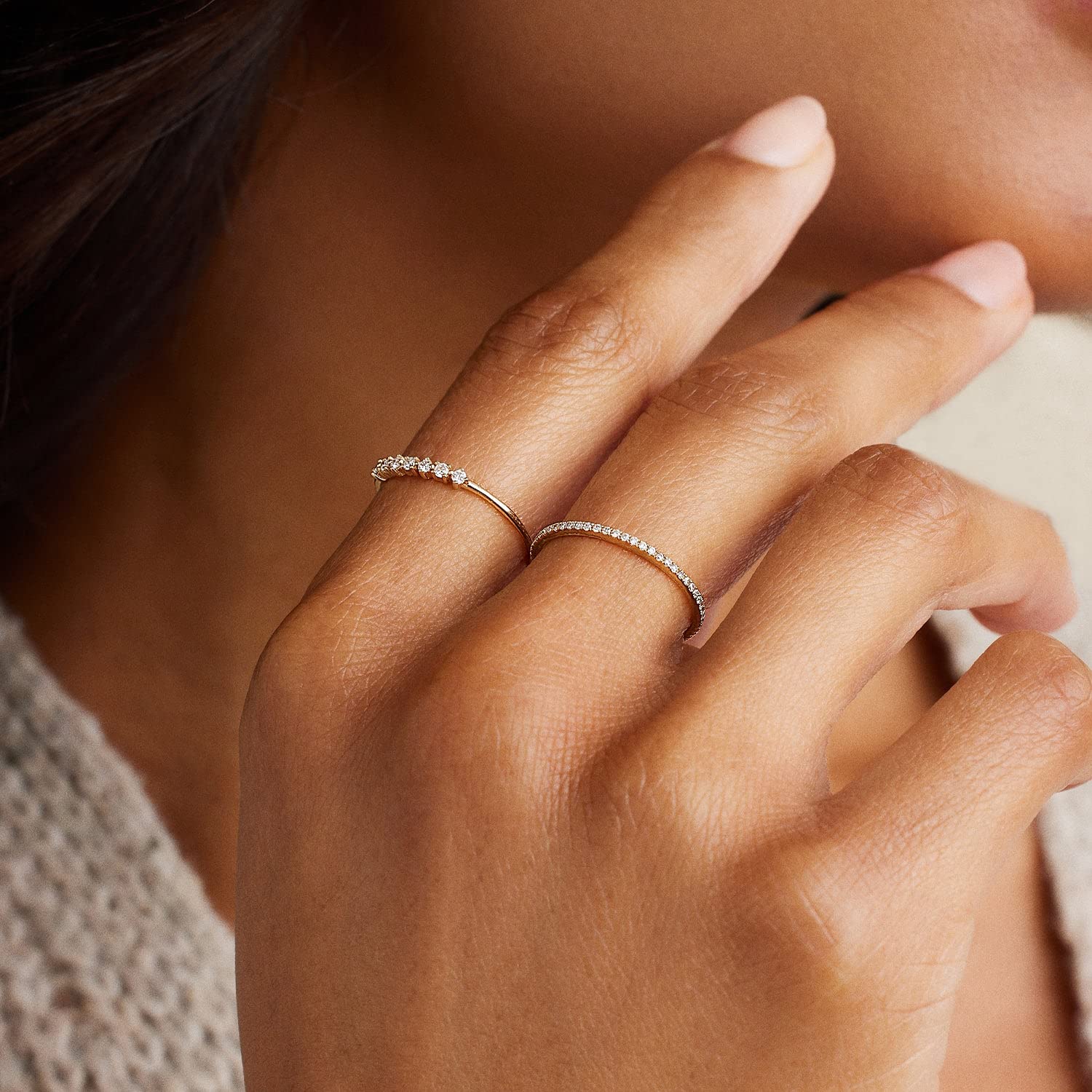 FUNEIA 8PCS 14K Gold Plated Stacking Rings for Women Simple Dainty Silver Stackable Knuckle Thumb Rings Set Cubic Zirconia Thin Plain Band Wedding Promise Eternity Statement Rings Size 4-12